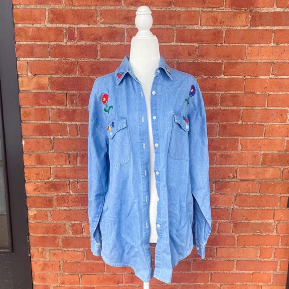 Solutions | Tops | Vintage 9s Denim Button Down | Poshmark